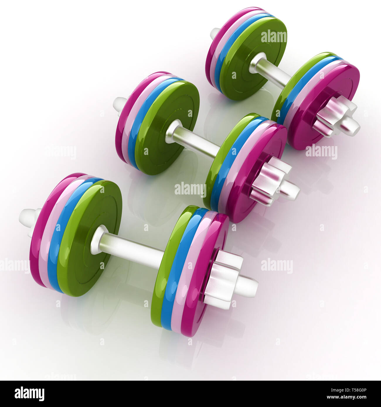 Colorful dumbbells on a white background Stock Photo - Alamy