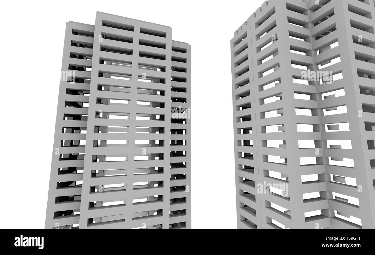 3D model of a multi-storey building from different parts Stock Photo ...