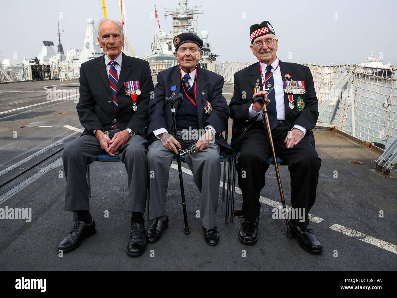 (left to right) D-Day veterans Greg Hayward, 93, who served with the ...