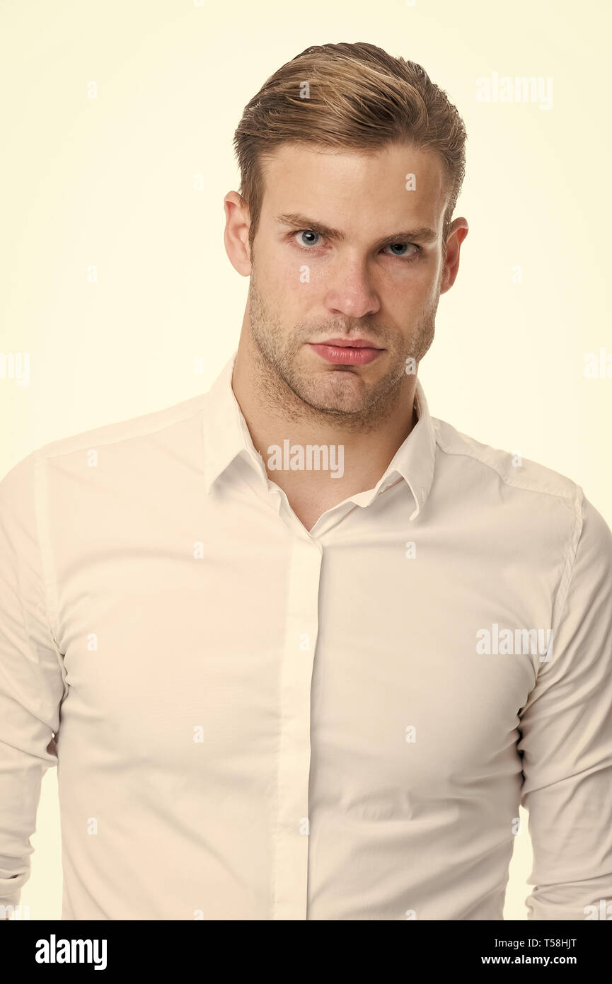 White collar worker. Man well groomed unbuttoned white collar elegant ...