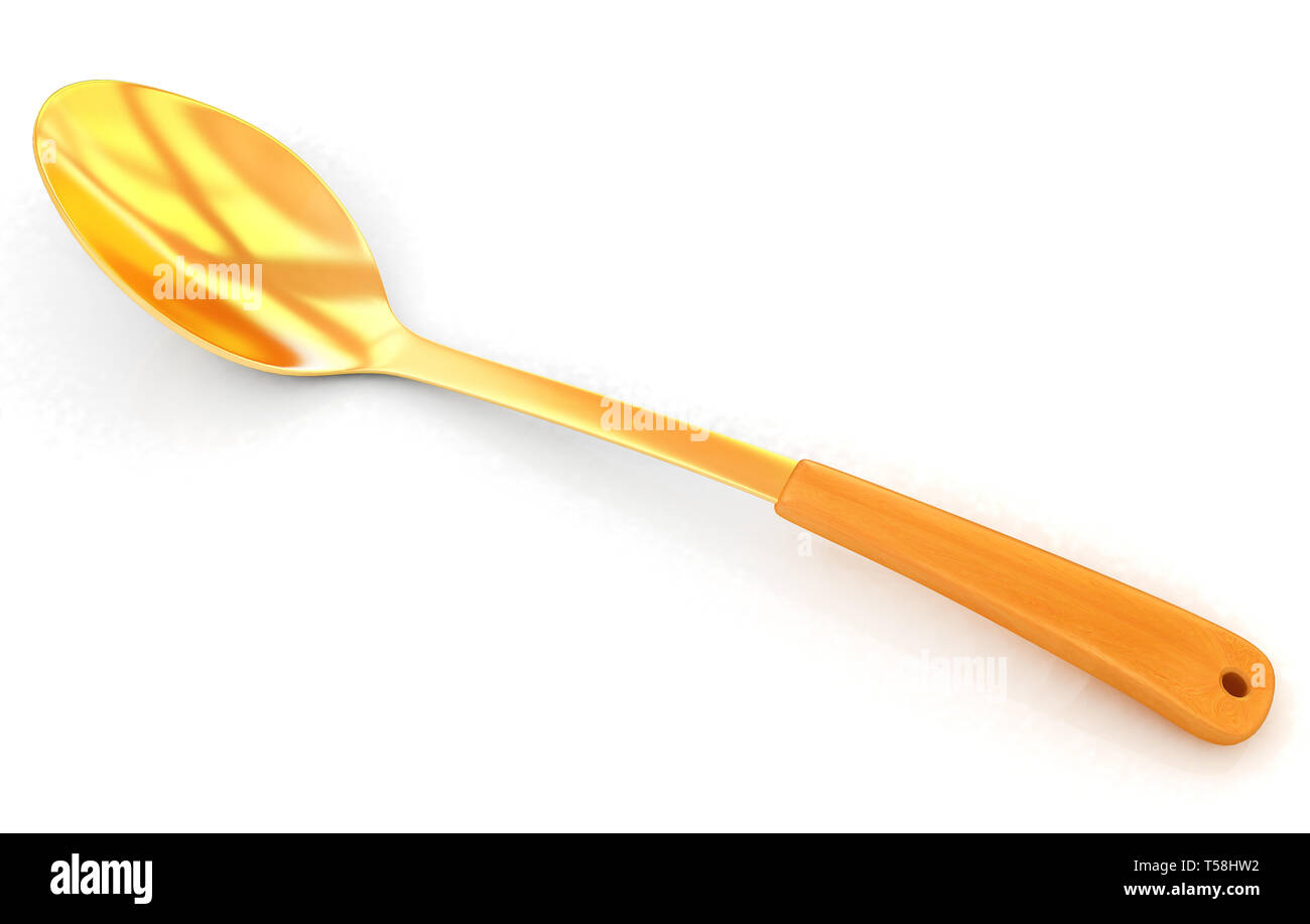 gold long spoon on white background Stock Photo - Alamy