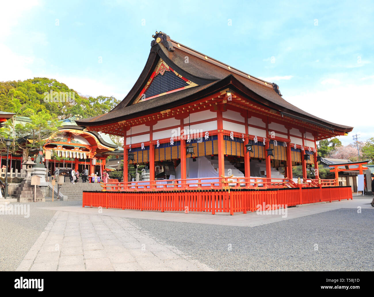 Pavilion and haiden in Fushimi Inari shrine in Kyoto, Japan Stock Photo ...