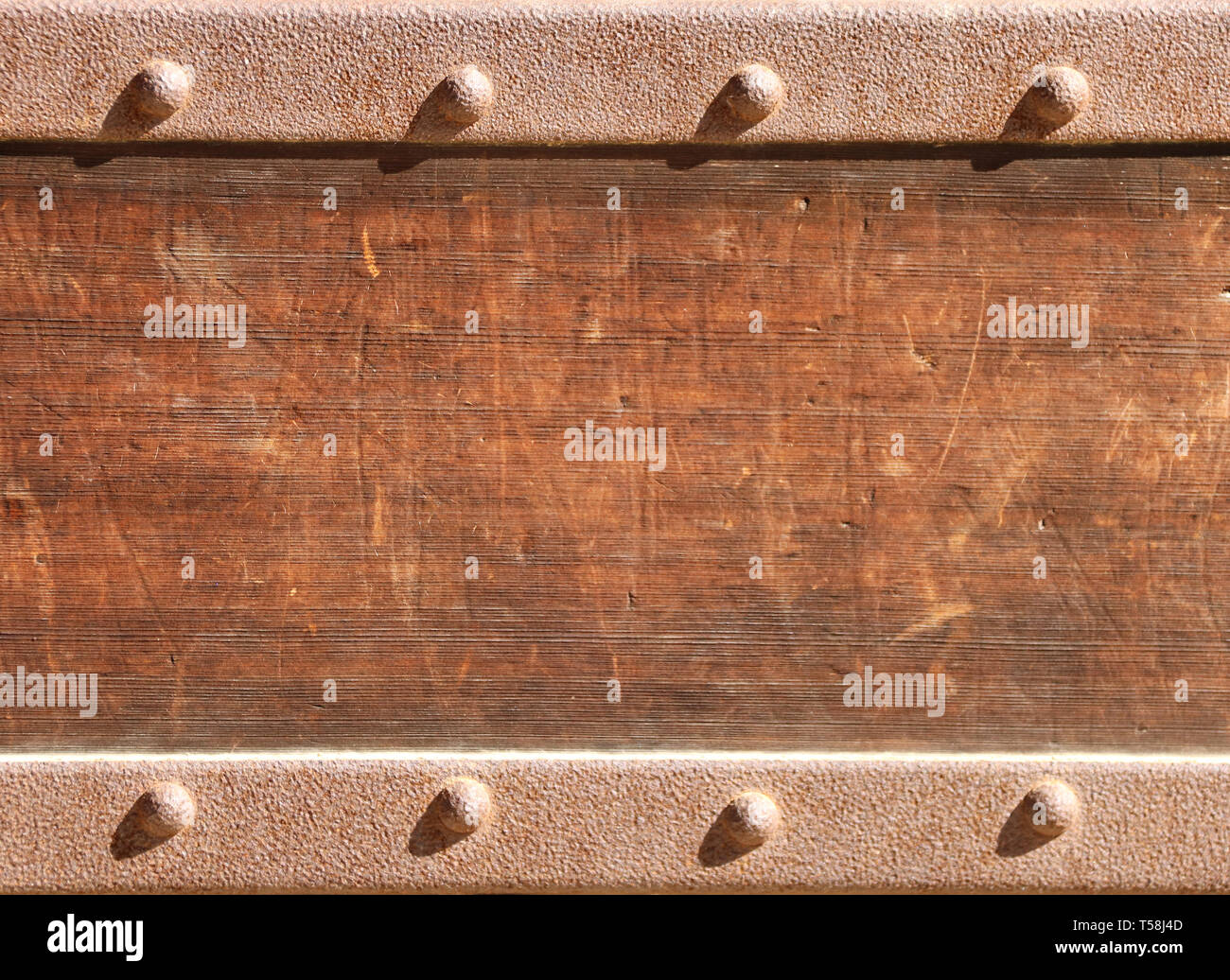 Texture of ancient wood with metal rivets. Mock up template. Copy space ...
