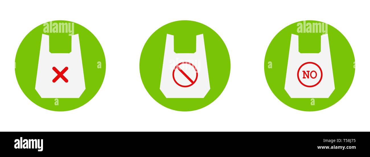 set of icons prohibiting the use of plastic packaging. Do not use ...