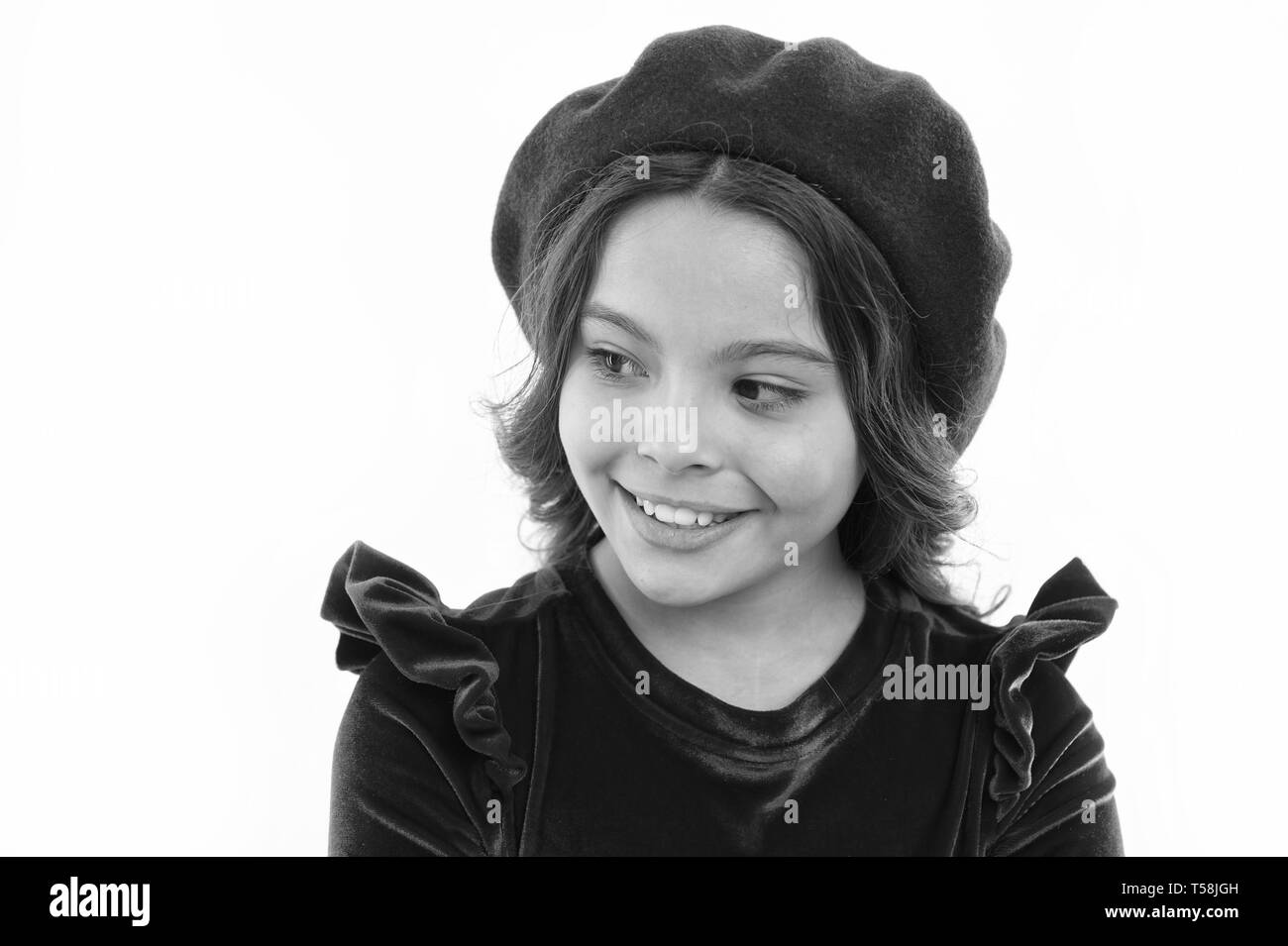 How to wear beret like fashion girl. Kid little cute girl smiling face ...