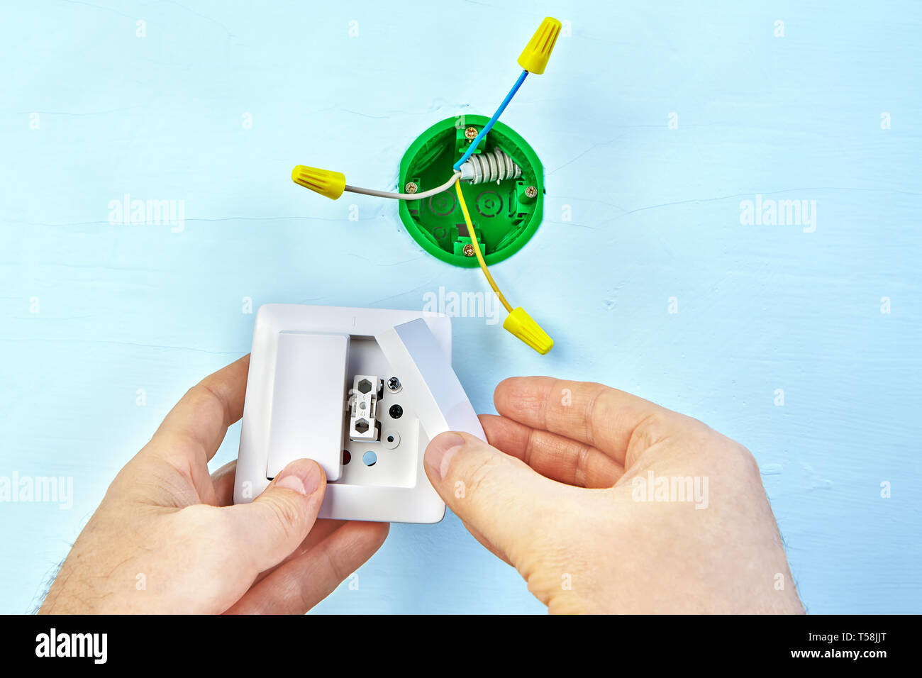 Electrical work, installation of european standard socket box ...