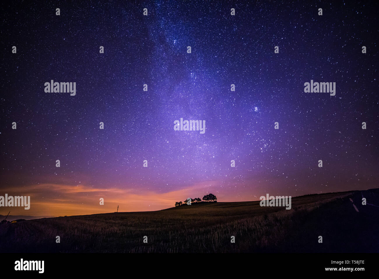 Milky Way and Starry Sky over Country Fields before Dawn Stock Photo ...