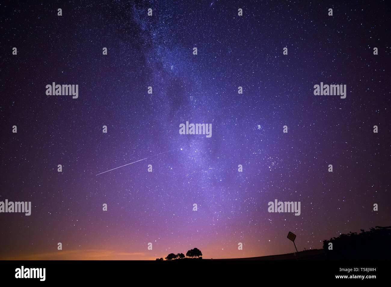 Shooting Stars Crossing in Milky Way and Starry Sky before Dawn Stock ...