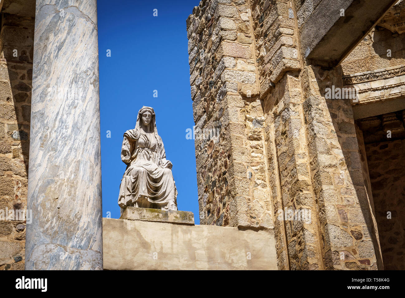 Statue of the goddess Ceres at the Roman Theatre in Merida, Spain Stock ...