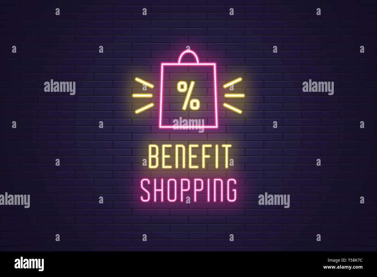 Neon composition of headline Benefit Shopping. Vector illustration of ...