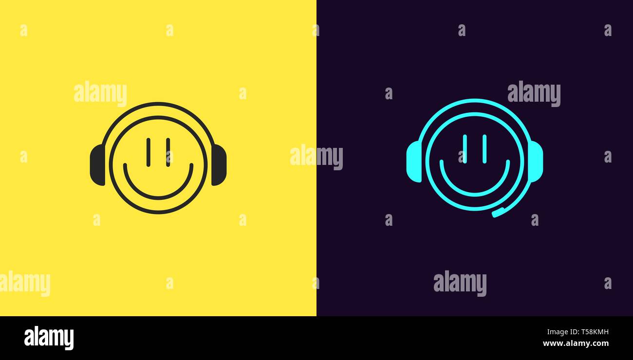Icon set of emoji Gamer with Smile and Headphones. Illustration of ...
