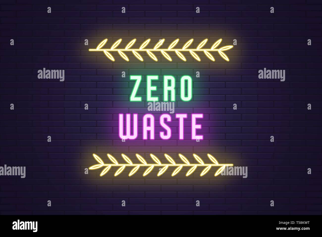 Neon composition of headline Zero Waste. Glowing Neon text Zero Waste ...