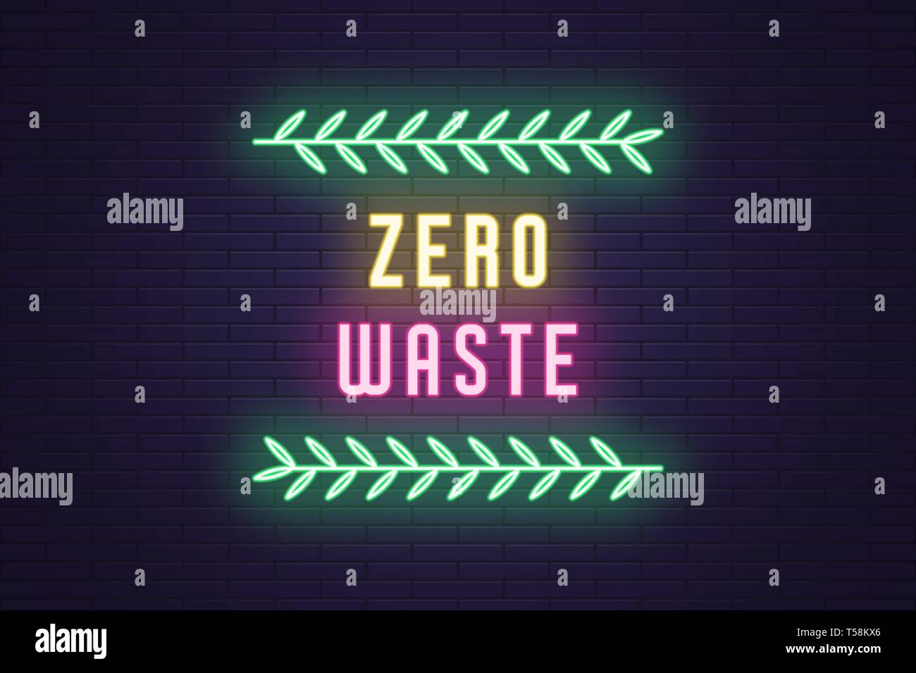 Neon composition of headline Zero Waste. Glowing Neon text Zero Waste ...