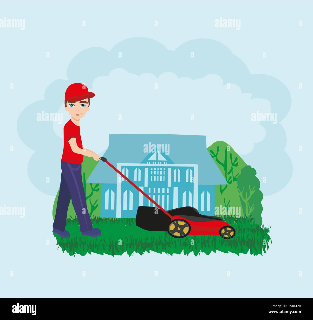 Lawn mower man gardener cartoon hi-res stock photography and images - Alamy