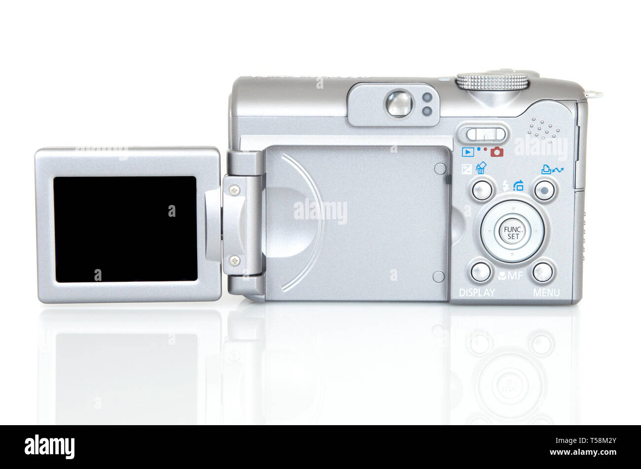compact digital camera from back on white background Stock Photo - Alamy