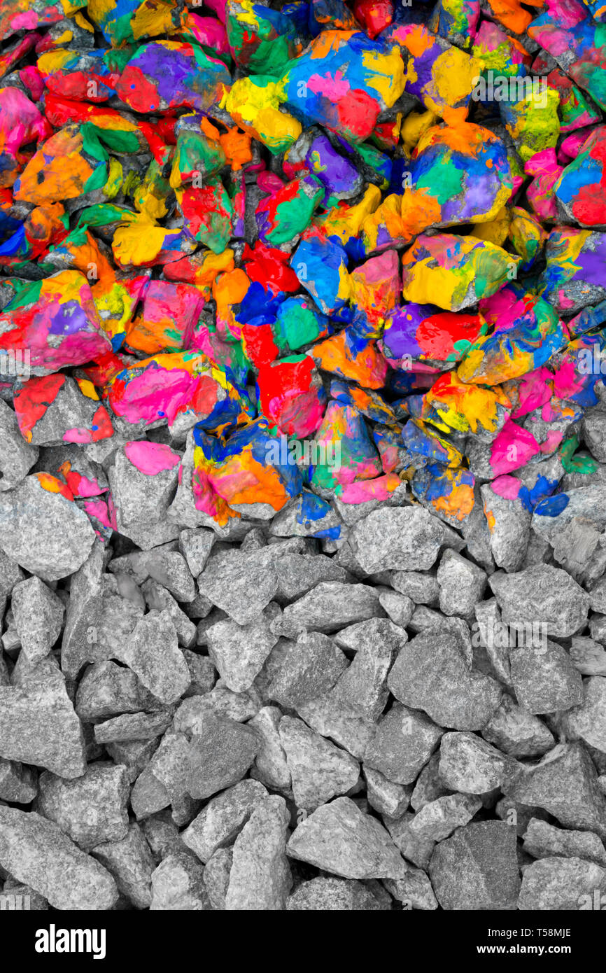 stones colored in a different color ink on one half, the second half ...