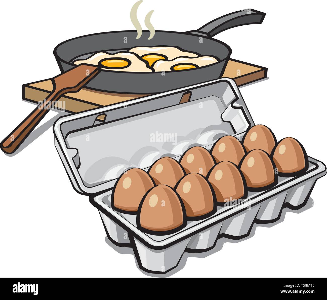 illustration of eggs packaging and cooking fried eggs Stock Vector ...