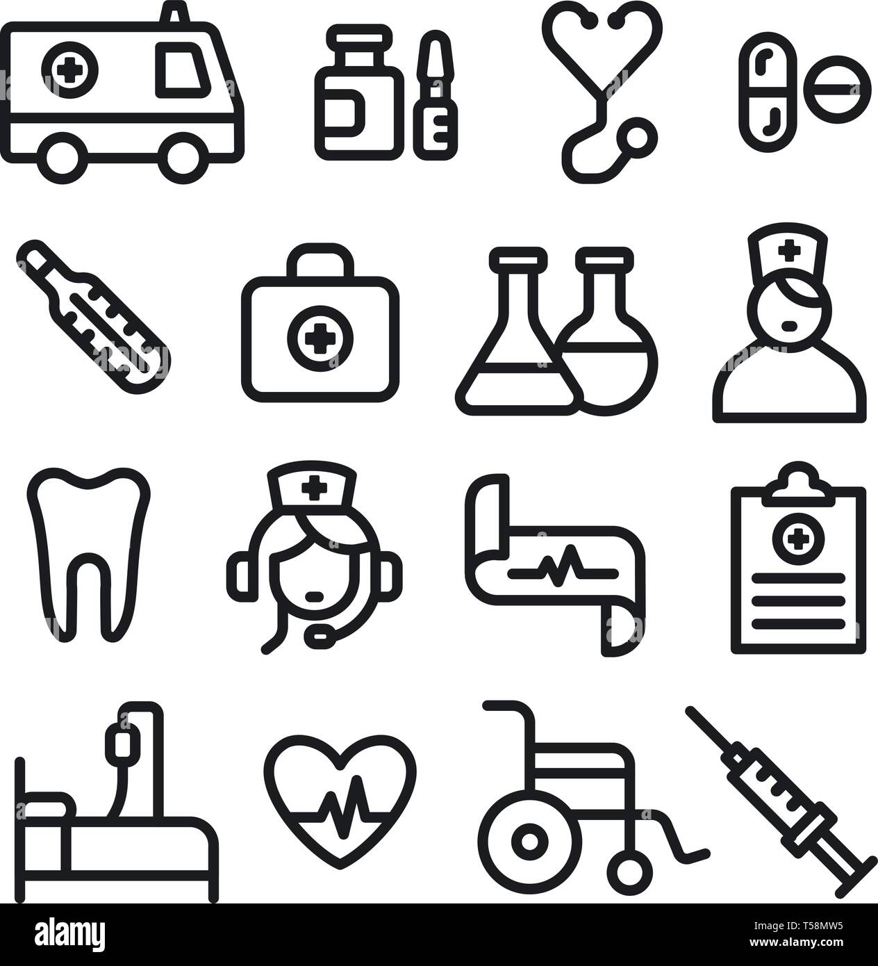 illustration set of black outlines medicine icons Stock Vector Image ...