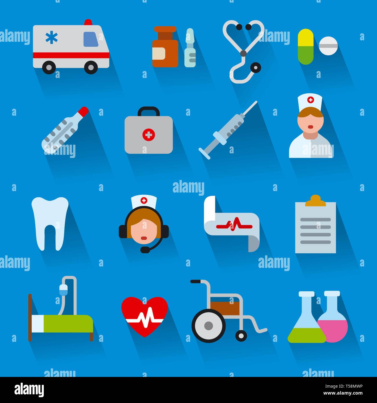 illustration set of flat color medicine icons Stock Vector Image & Art ...