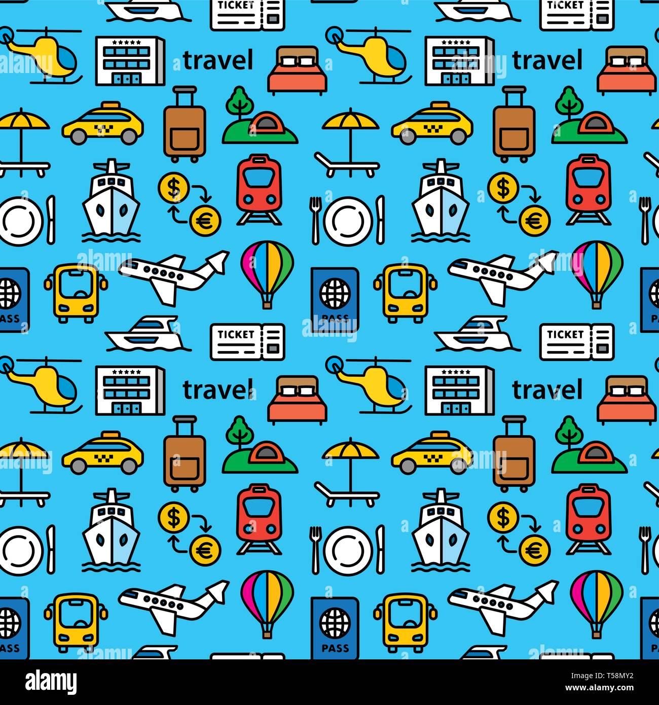 travel seamless pattern of resort, cruise and transport Stock Vector ...