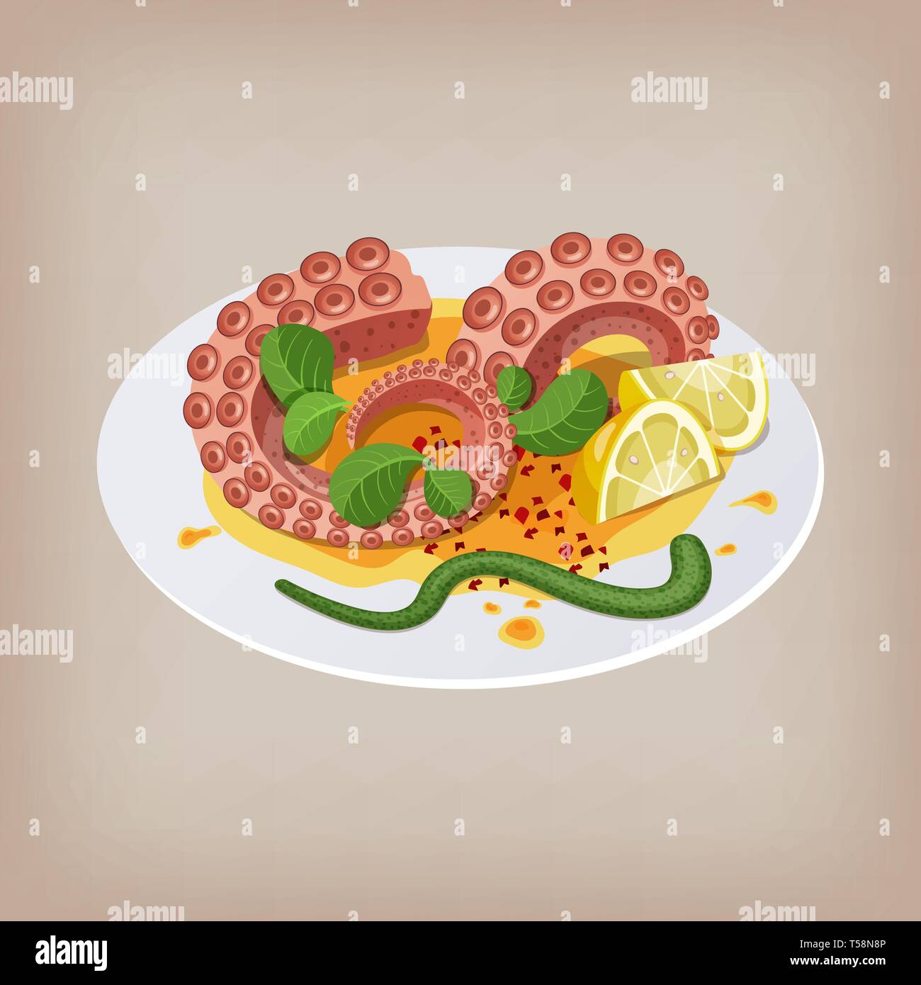 Fresh cooked octopus tentacle Stock Vector Images - Alamy
