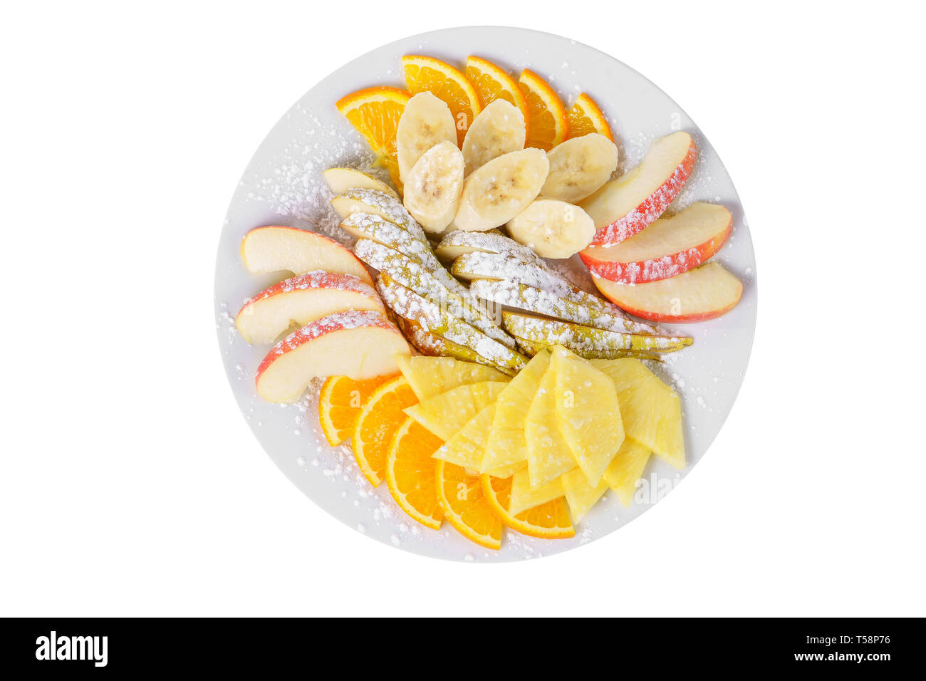 Plate with different sliced fruit plates isolated white background ...