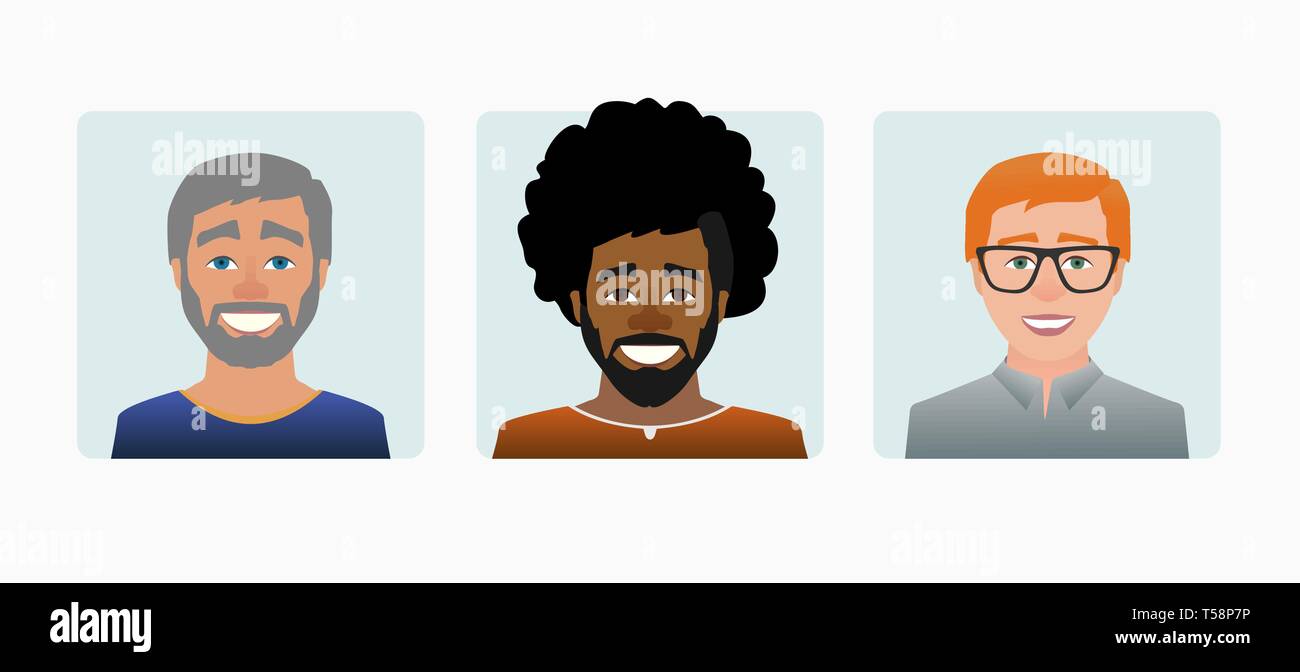 Characters avatars profile in flat cartoon style color illustration ...