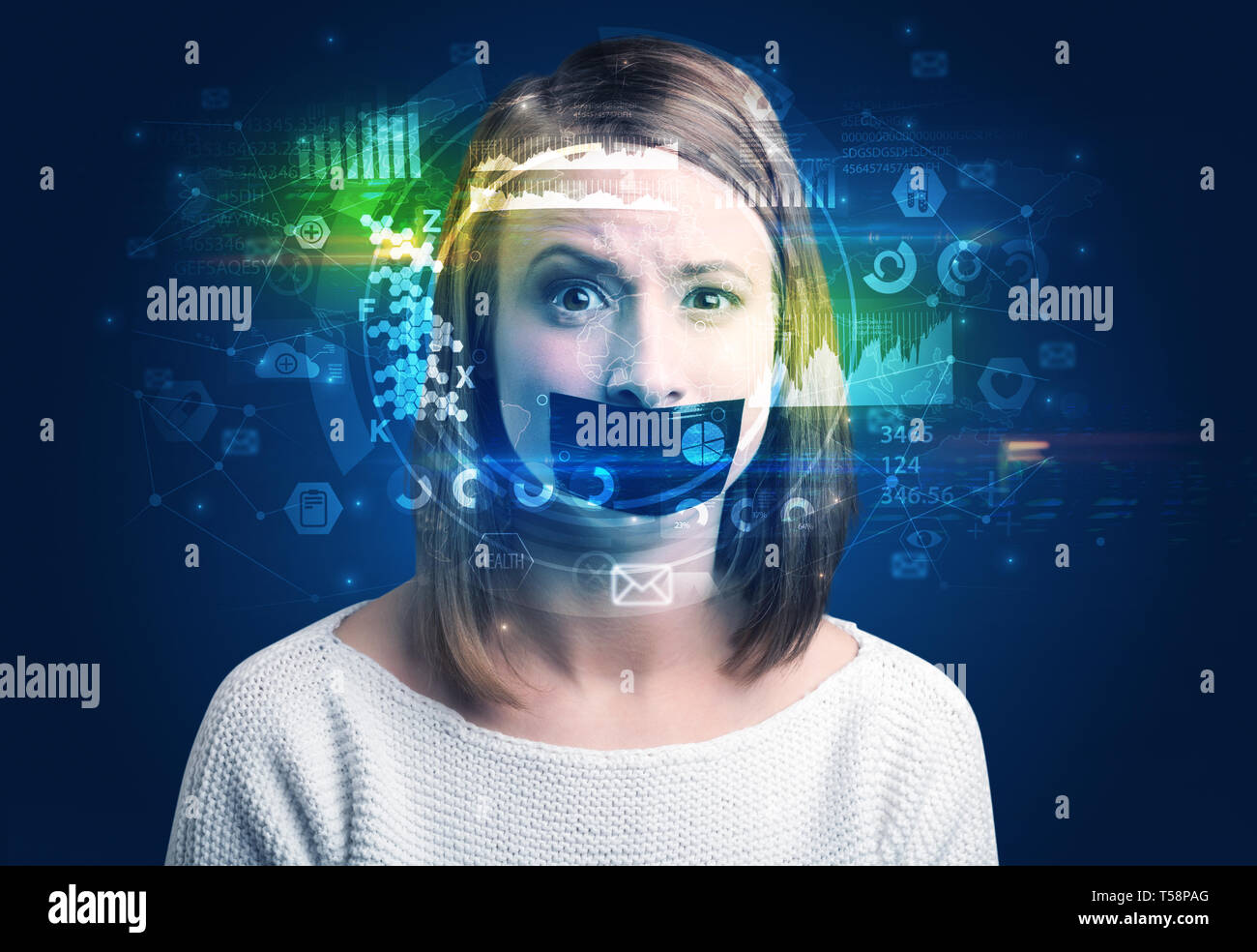 Biometric identification and Facial recognition system concept Stock ...