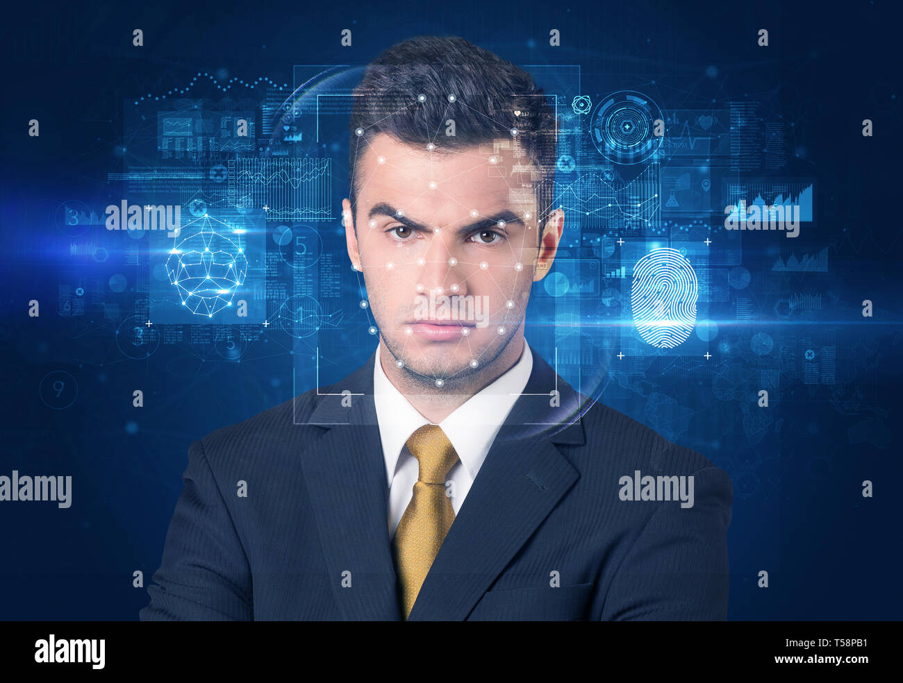 Biometric verification - face and fingerprint detection concept Stock ...