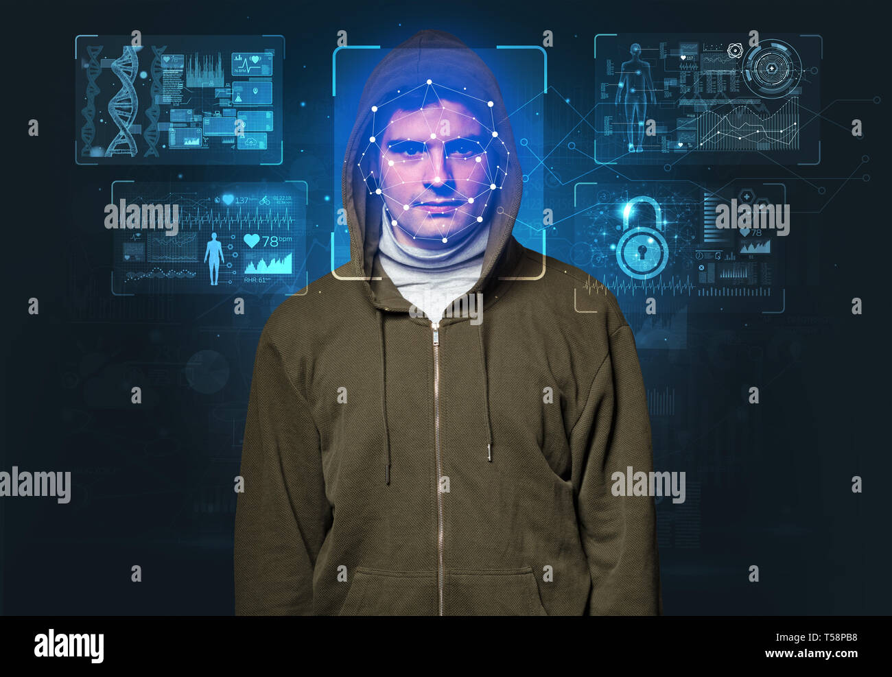 Biometric verification - young man face recognition Stock Photo - Alamy