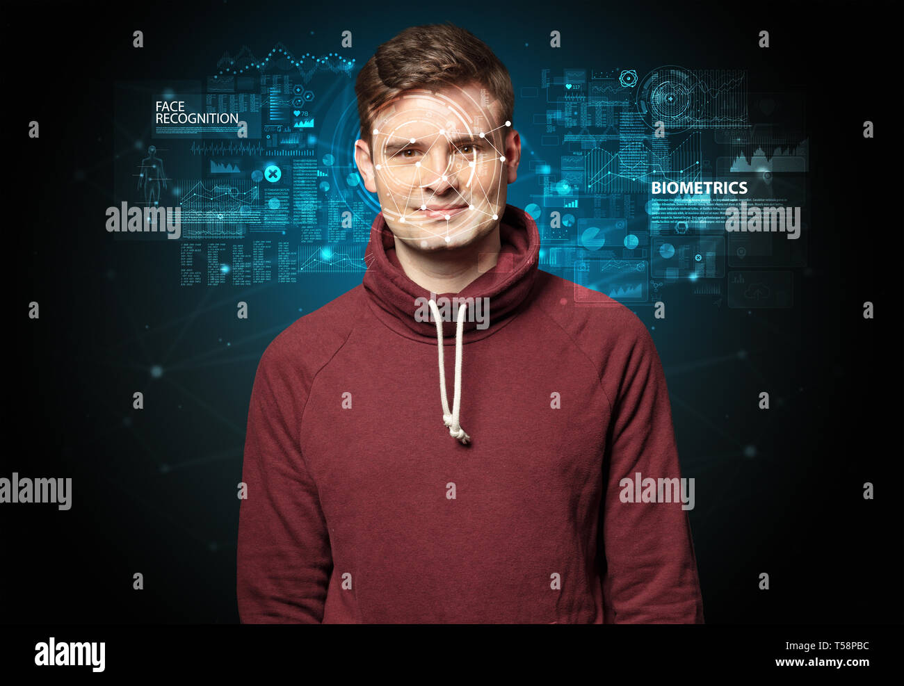 Biometric verification - young man face recognition concept Stock Photo ...