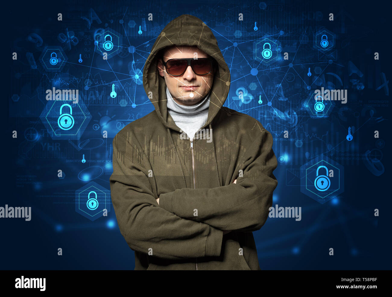 Facial security recognition concept with mesh and locks Stock Photo - Alamy