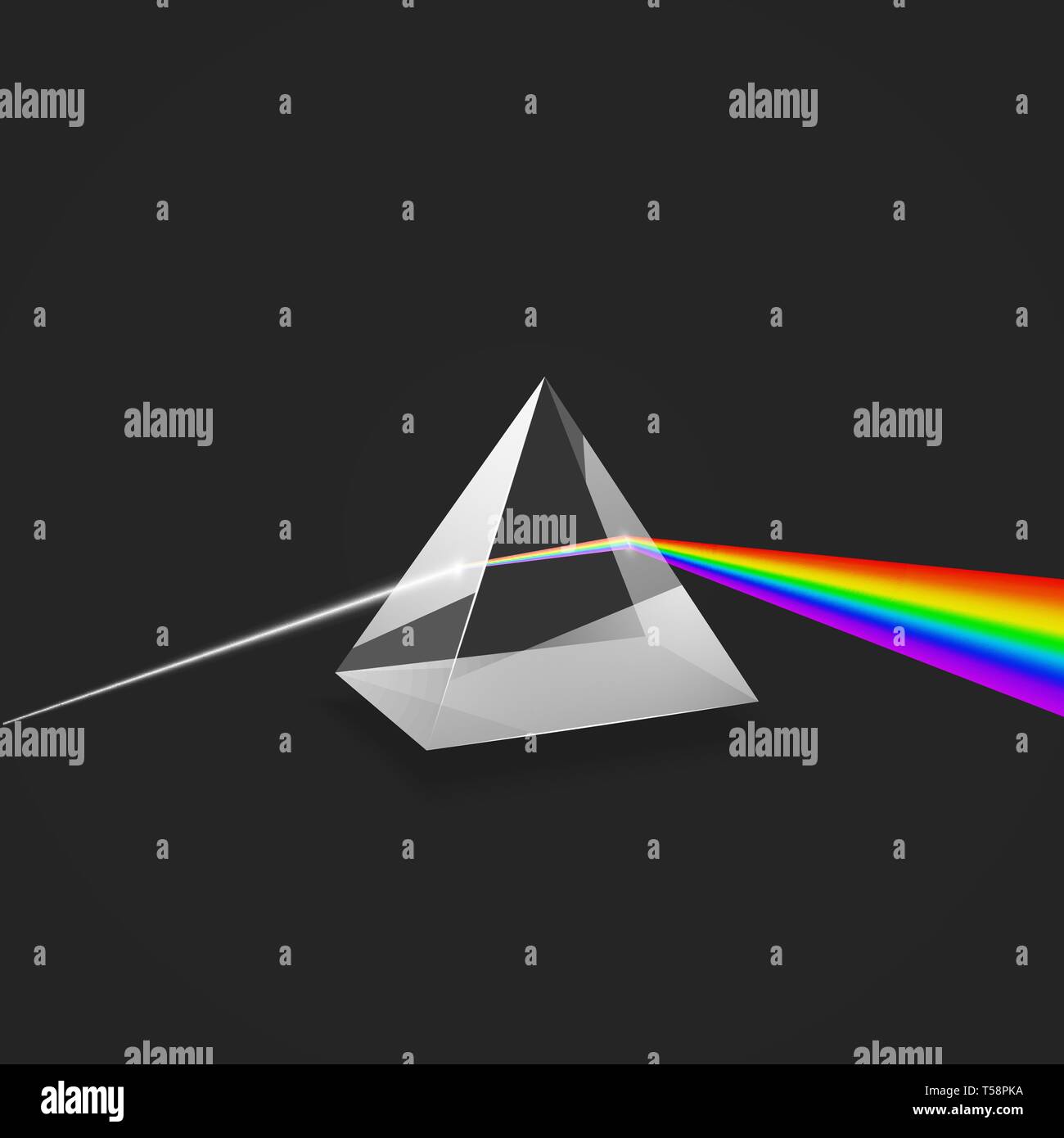 Dispersion. Colorful spectrum of light. Glass prism and beam of light ...