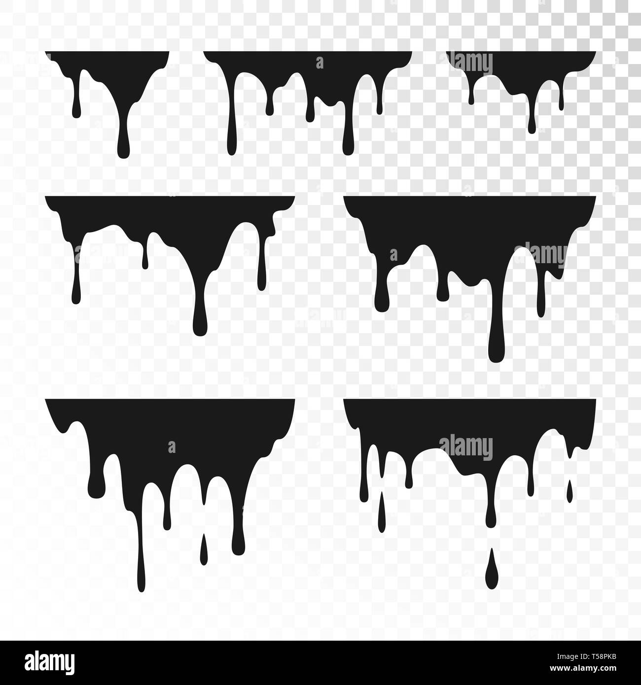 Dripping Paint Set. Liquid Drips. Black ink runs. Vector illustration ...