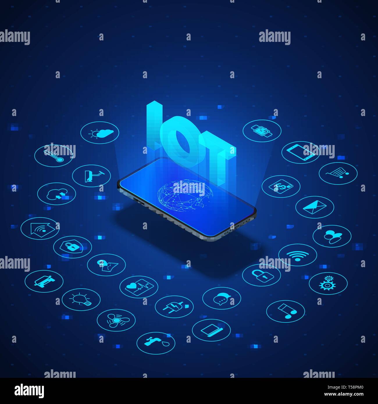 Internet of things concept. IOT isometric banner. Digital global ...