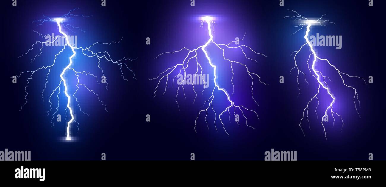 Lightning. Thunder storm realistic lightnings set. Magic and bright ... Lightning. Thunder storm realistic lightnings set. Magic and bright ...
