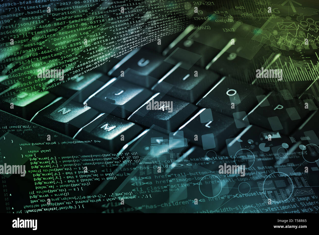 Close-up dark keyboard with coding and programing concept Stock Photo ...