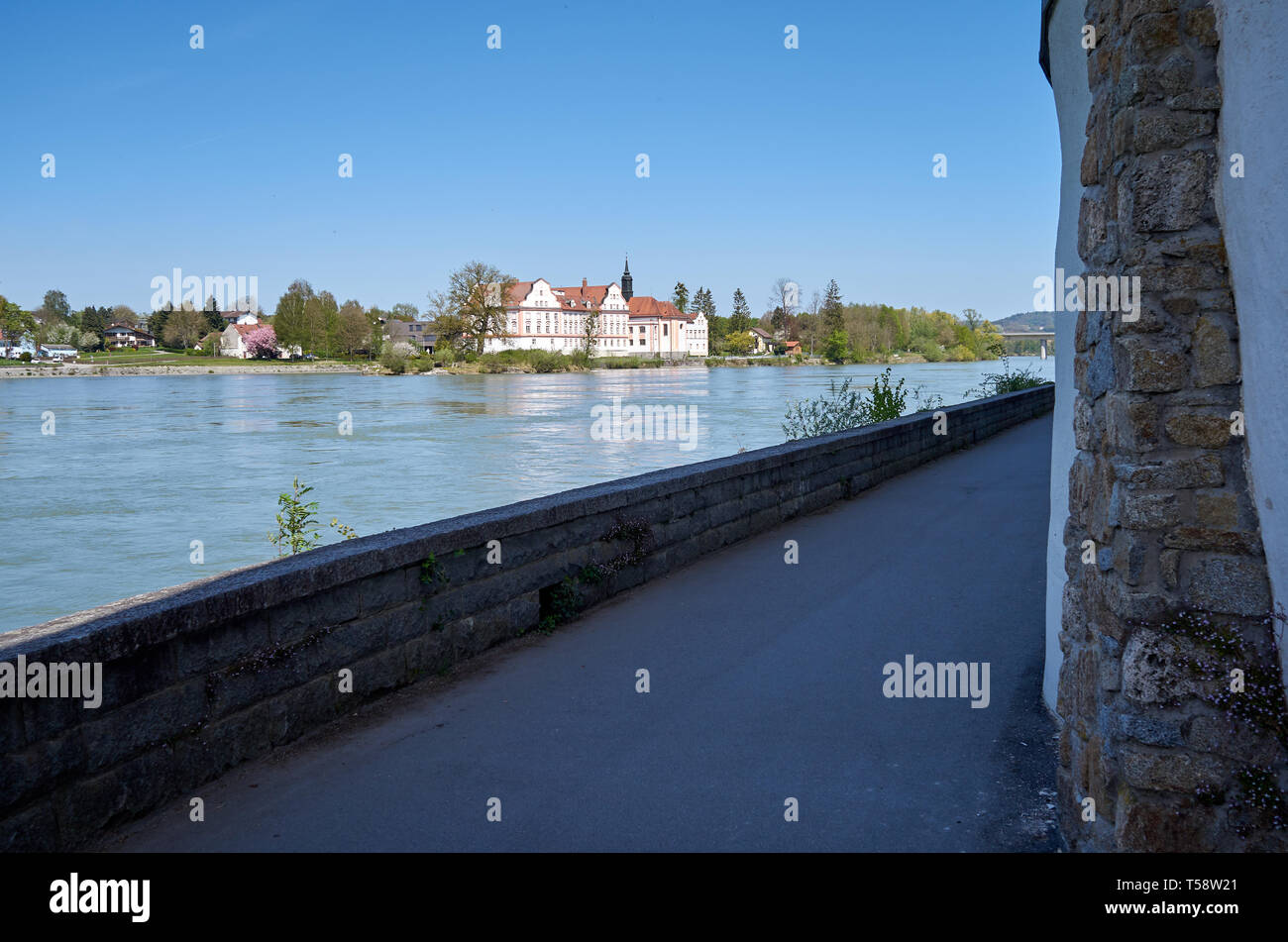 The beautiful Austrian town Scharding at the river Inn Stock Photo - Alamy
