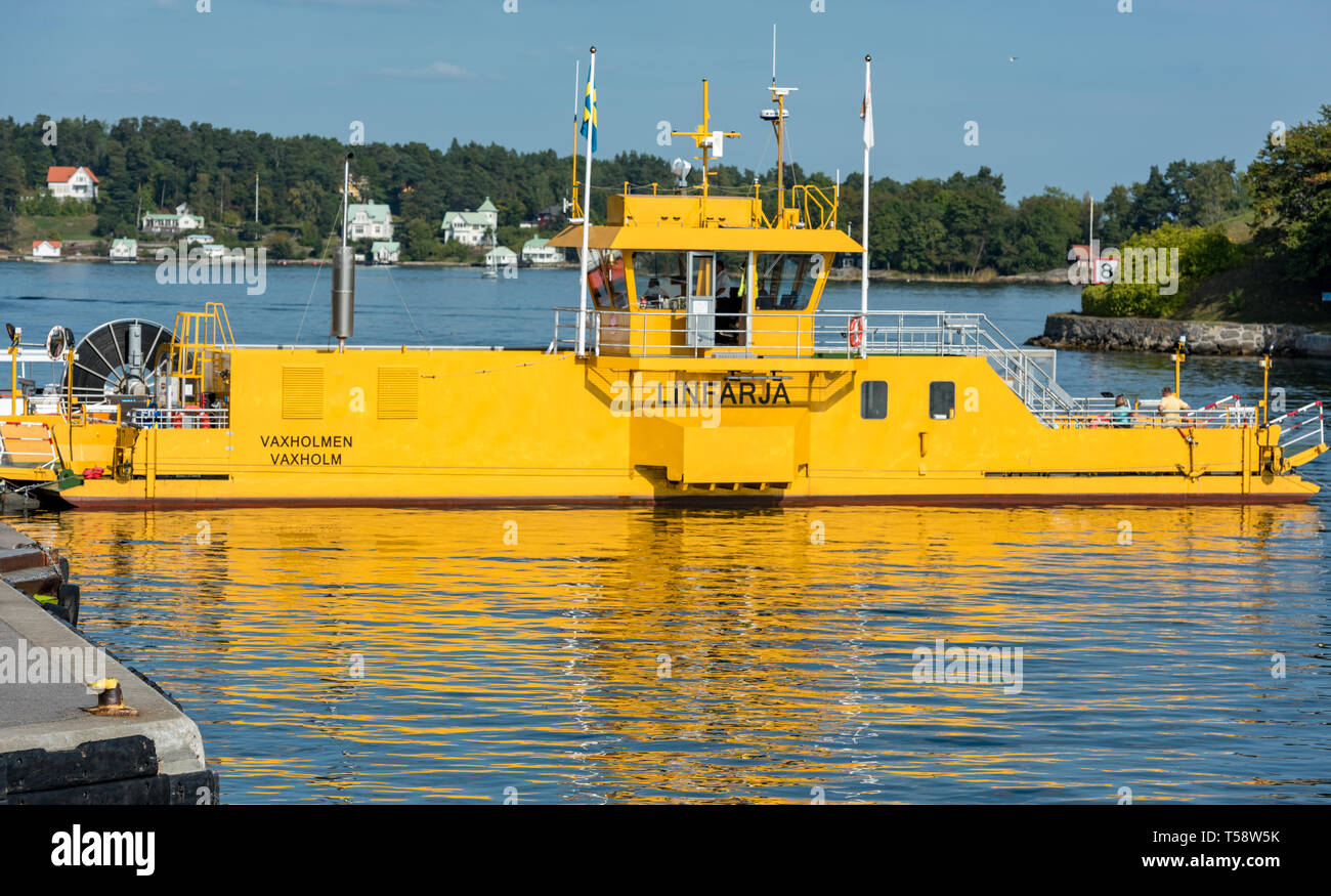 The electric powered cable ferry, Linfarja, links Vaxholm with its ...