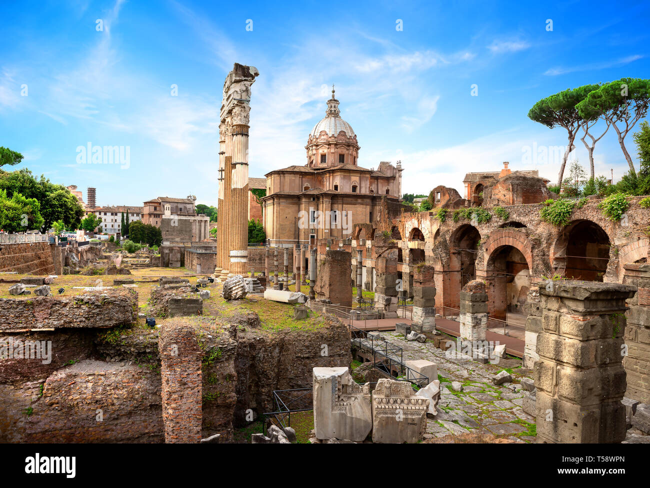 Ruins of Roman Forum in summer, Italy Stock Photo - Alamy