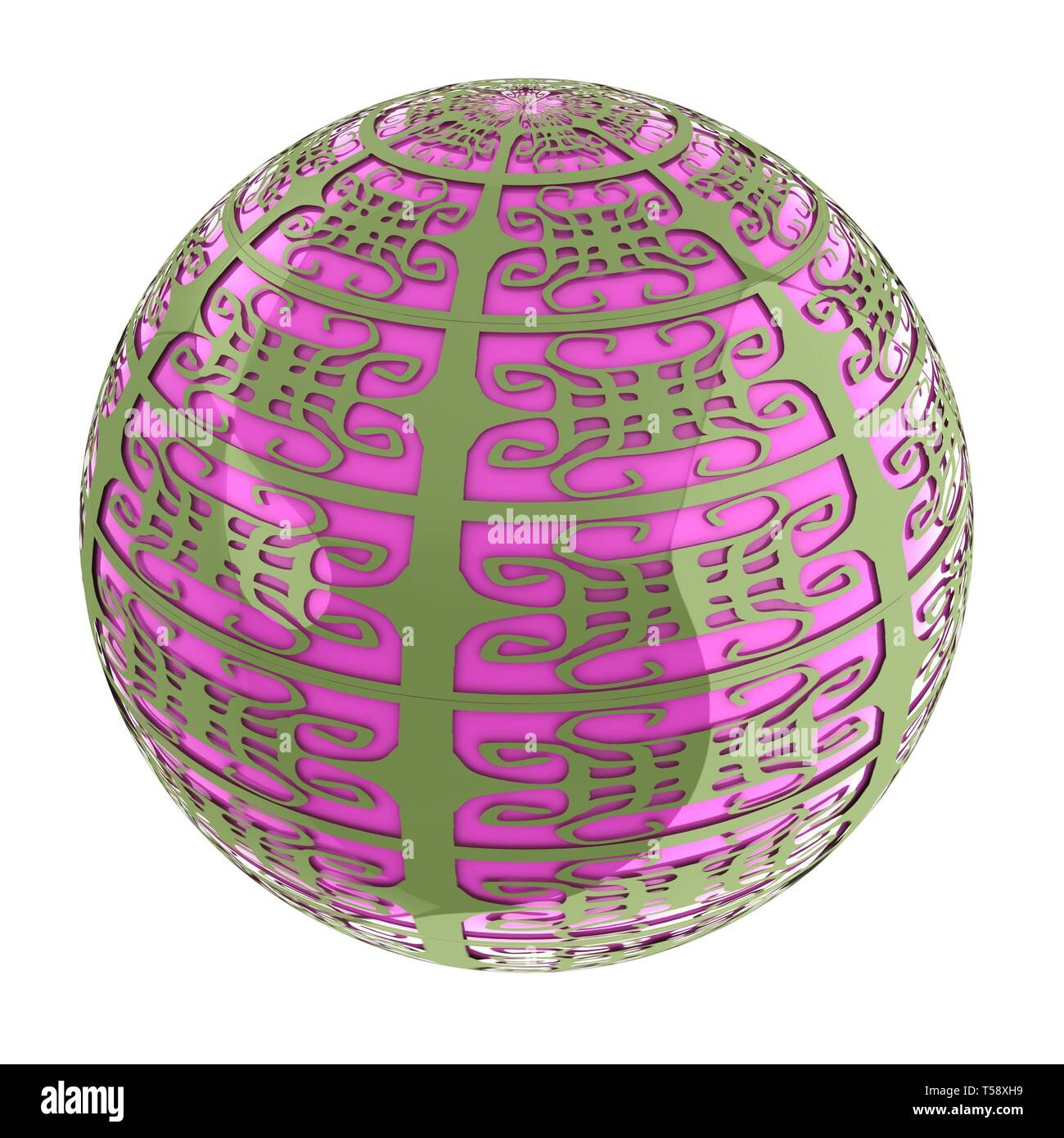 Arabic abstract glossy dark green geometric sphere and pink sphere ...