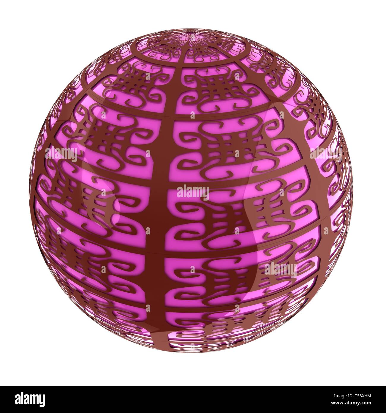 Arabic abstract glossy dark red geometric sphere and pink sphere inside ...