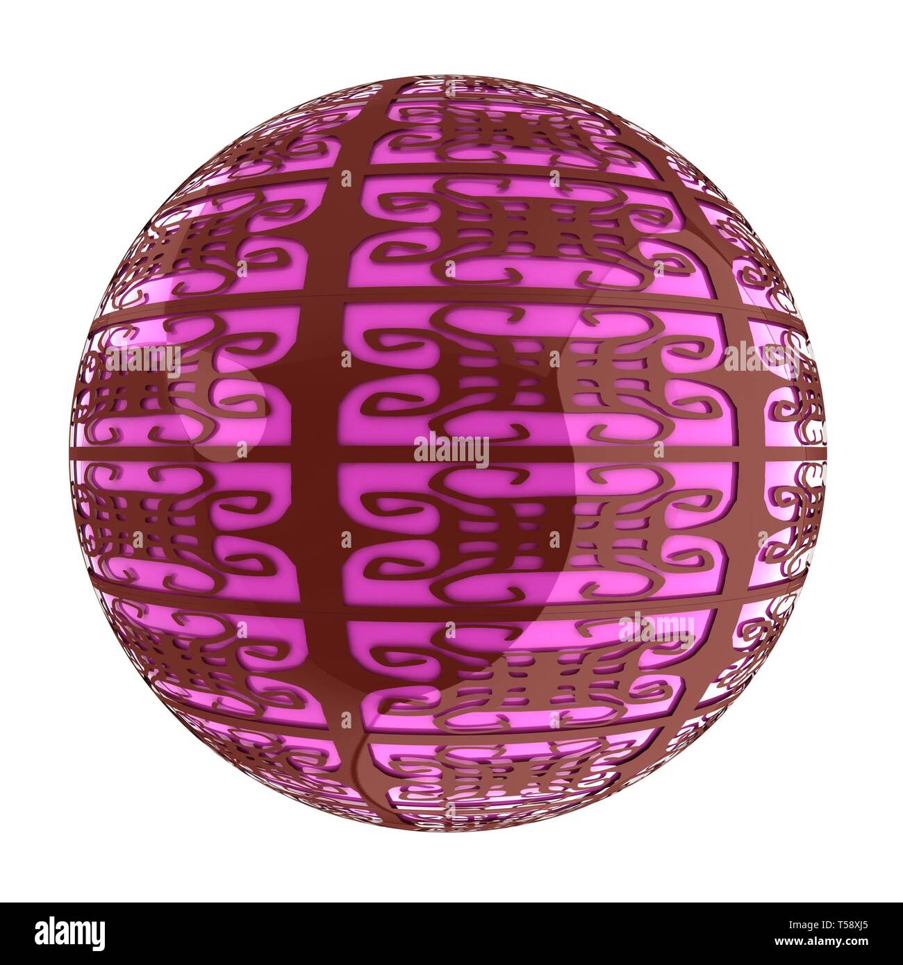 Arabic abstract glossy dark red geometric sphere and pink sphere inside ...