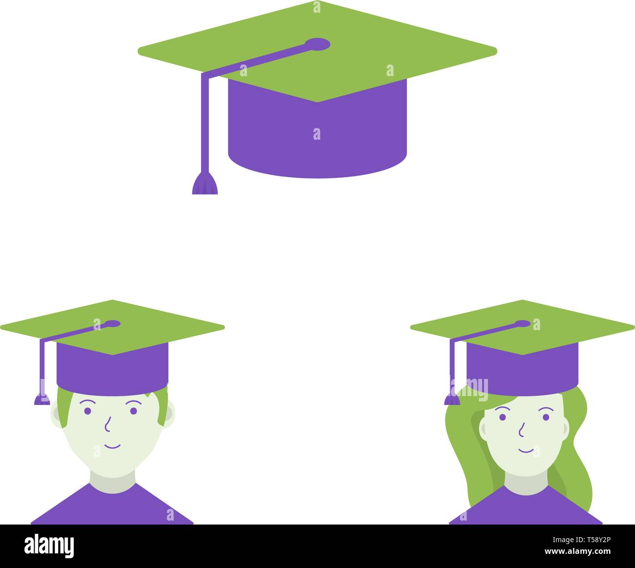 Graduates vector flat icons, graduate cap vector illustration Stock ...