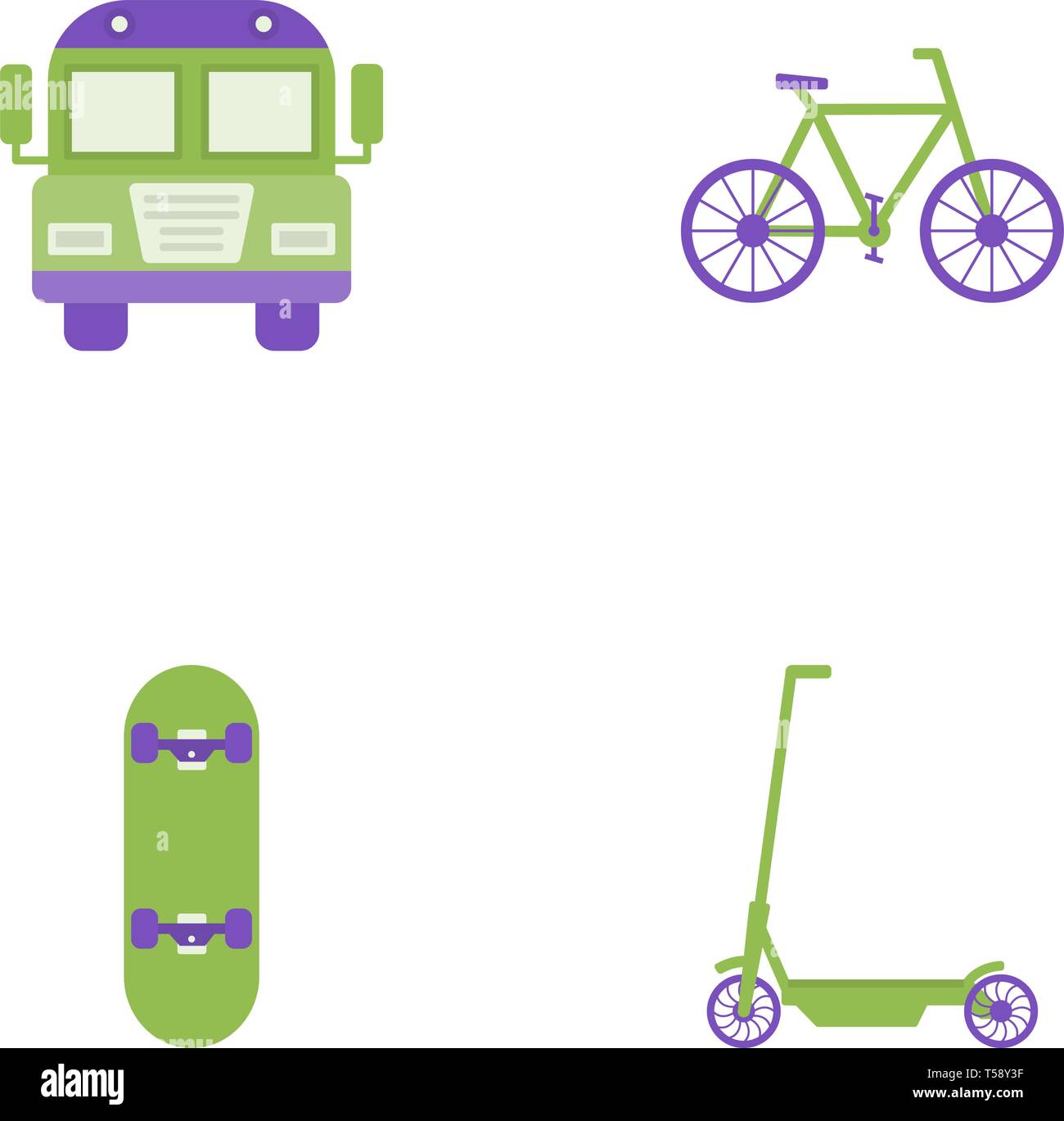 bus, great, skate and scooter vector flat icons, transportation vector ...