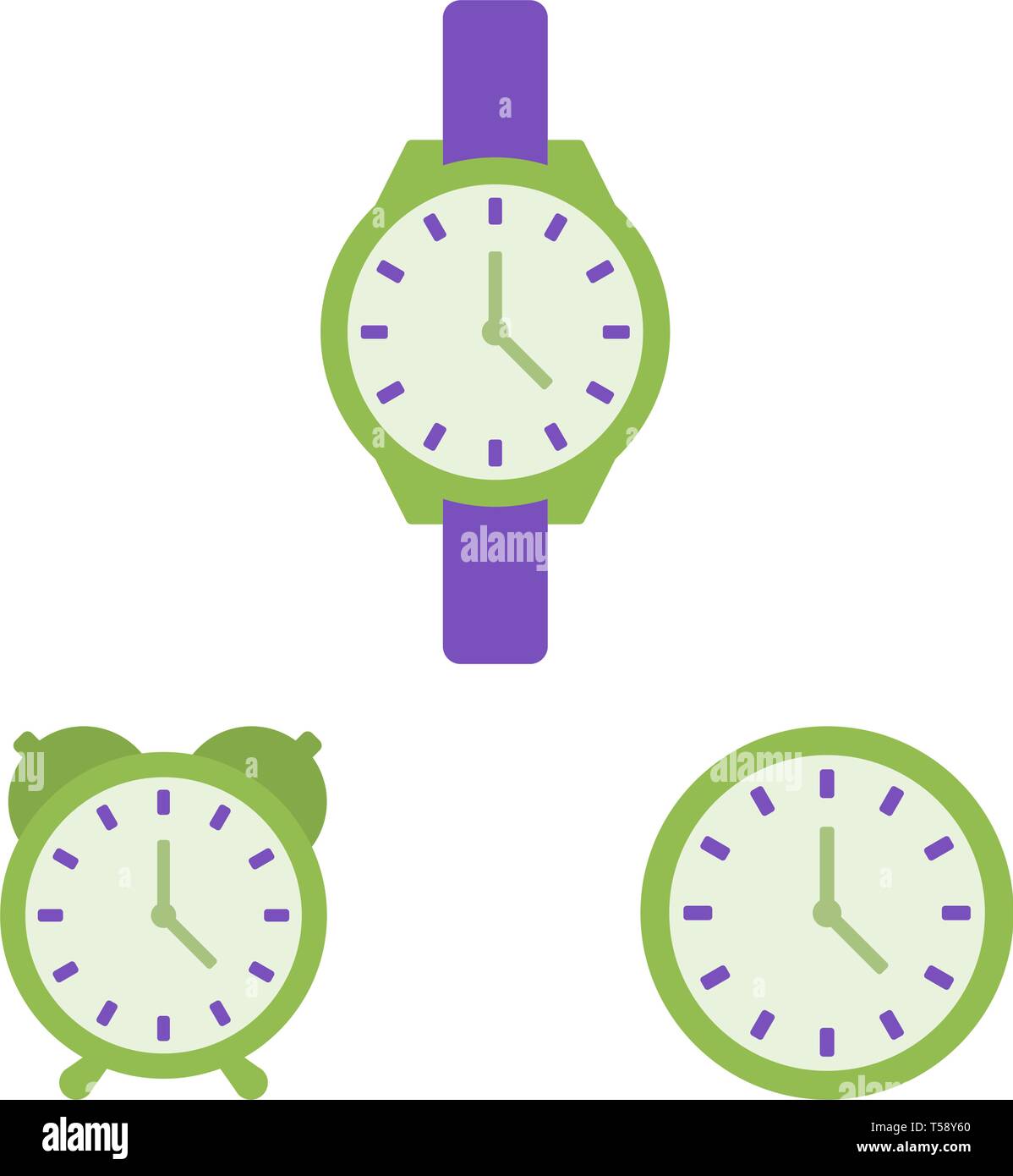 Clock, wrist watch, alarm clock flat icons, time vector illustration ... Clock, wrist watch, alarm clock flat icons, time vector illustration ...