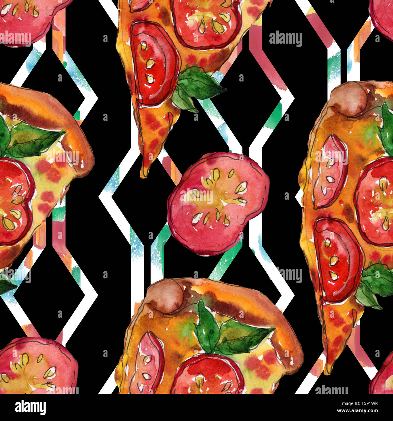 Fast food itallian pizza in a watercolor style isolated set ...