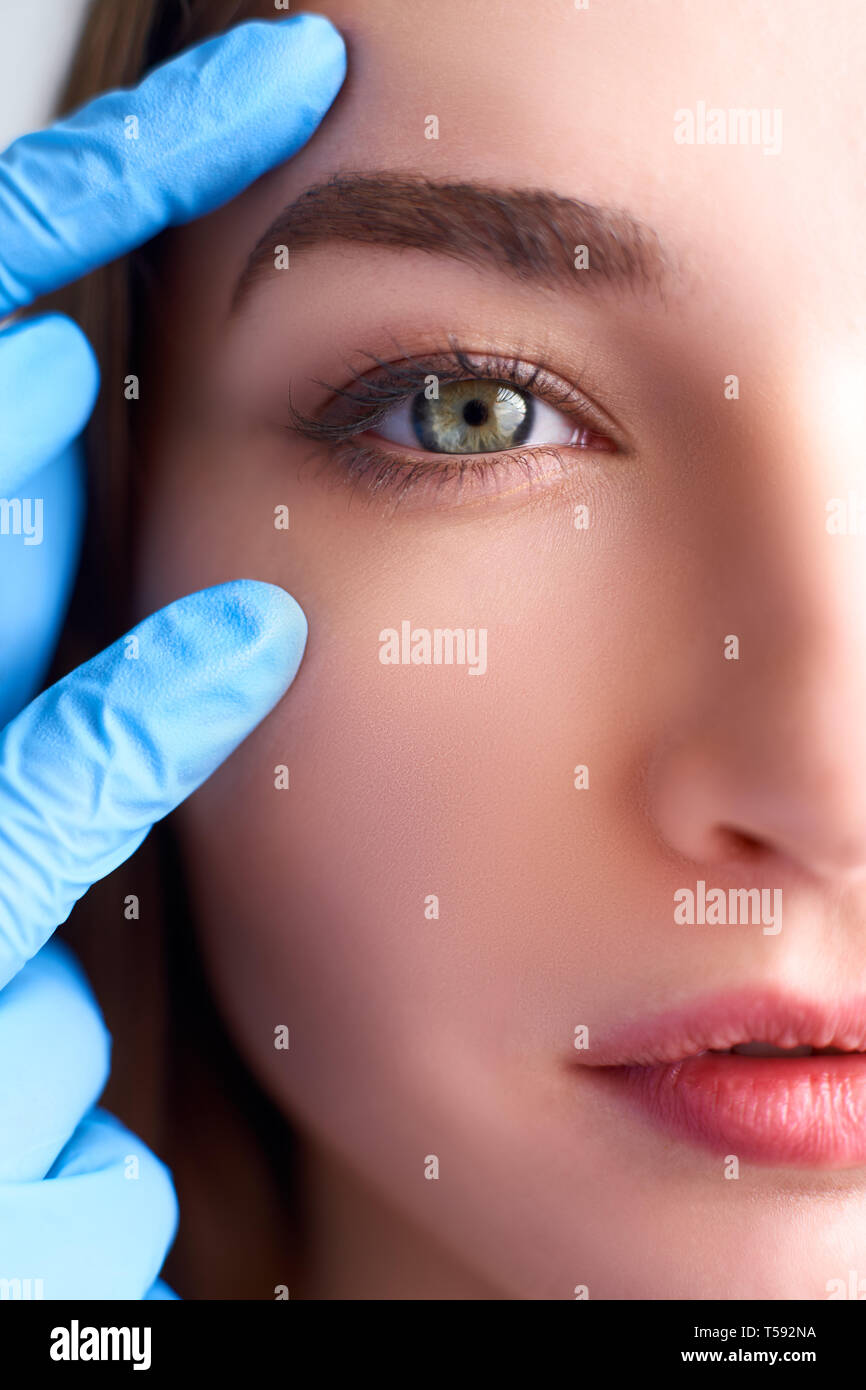 Upper eyelid reduction, double eye lid removal plastic surgery concept ...