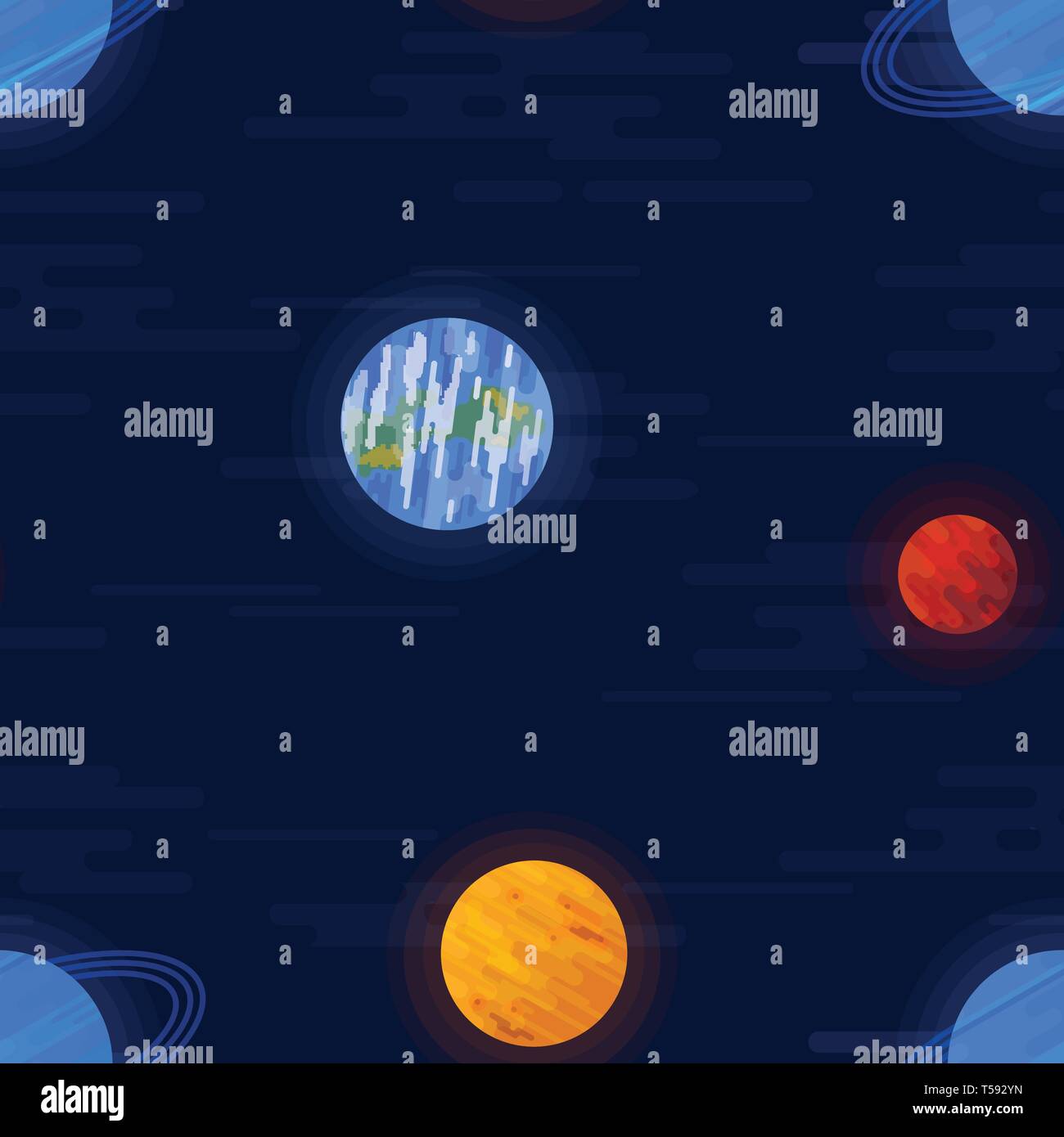Space print. Seamless vector pattern. Different colored planets of the ...