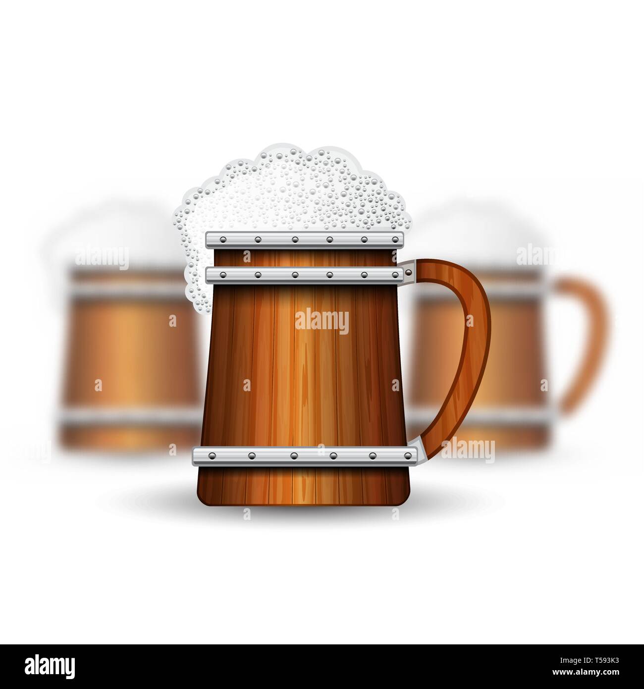 Three realistic mock up wood mug of beer on white background. Vector ...